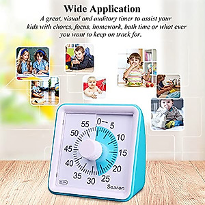 Searon Visual Timer for Kids Autism 3.07" Square 60 Minute Countdown Analog Timer No Loud Ticking for Kid Teacher Home Work School Classroom Children or Adults with Special Needs