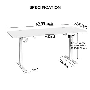 Rtisgunpro 63x24inch Adjustable Desk Stand up Desk Electric Standing Desk Adjustable Height Sit Stand Home Office Desk Including Splice Table Plate