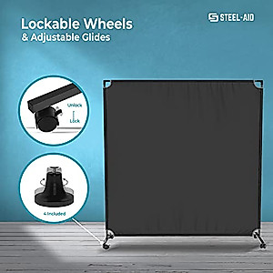 Steel-AID Room Divider Freestanding Office Wall Partition with Blackout Screen, Durable Iron Frame & Rolling Wheels for Privacy in Bedroom, School, College, Studio Apartment & Church Grey, 72”x71”