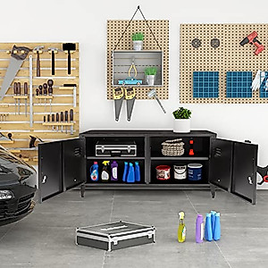 DOALBUN Metal Storage Cabinet, 2 Door Metal Locking Cabinet, Steel Lockable Office Storage Cabinet with 2 Shelves for Home Office, Garage and Warehouse (Black)