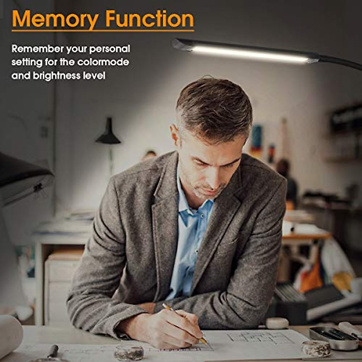 KEDSUM LED Desk Lamp with Clamp, Flexible Gooseneck Clamp Lamp with Touch & Remote Control, 10W Eye-Care Architect Desk Lamp for Office/Home, with 5 Color Modes, 5-Level Brightness & Memory Function