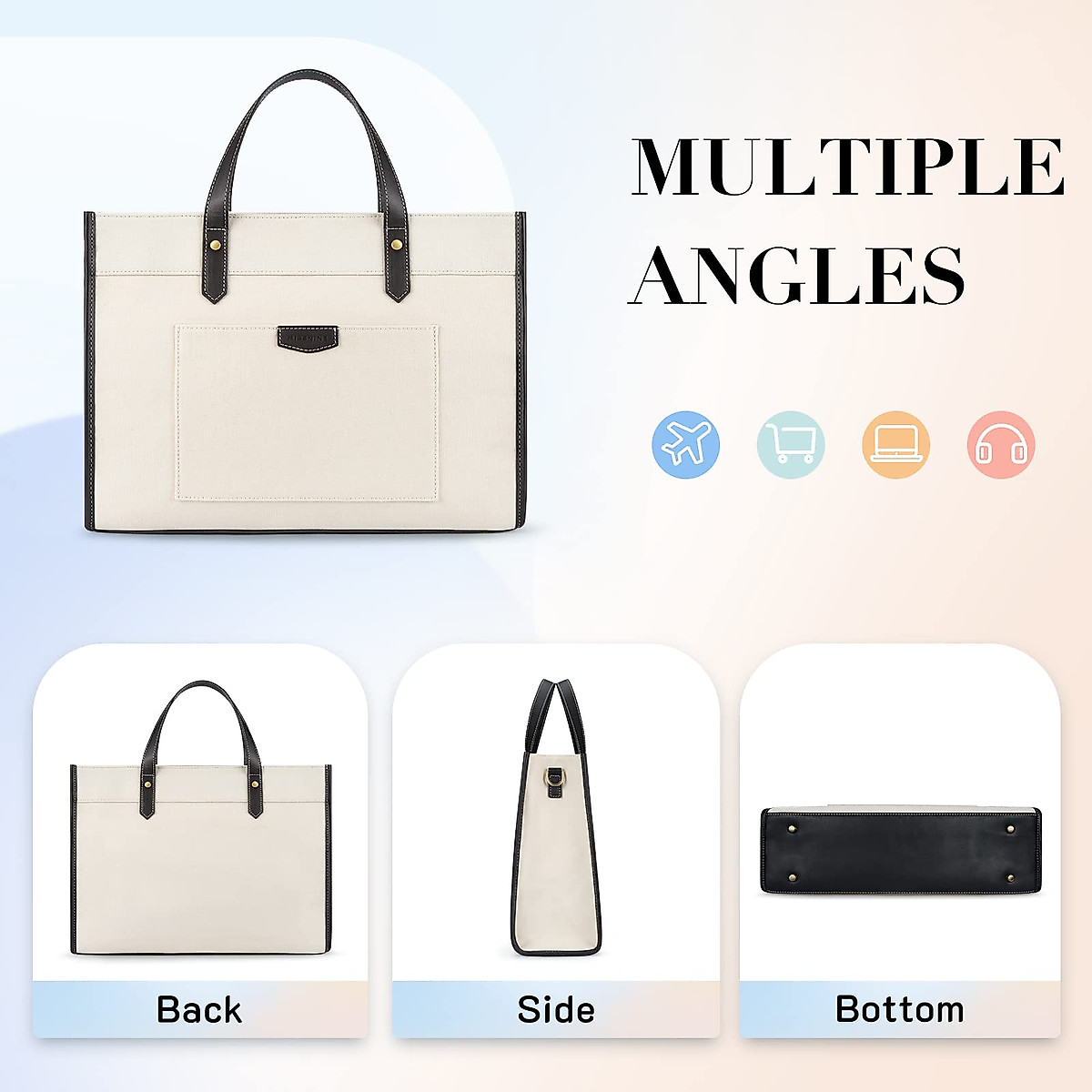 Missnine Laptop Tote Bag Canvas Laptop Bag 15.6 inch Work Shoulder Bags Casual Briefcase Handbag for Travel, Office, School