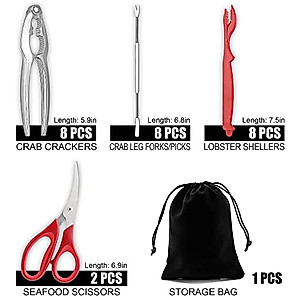 GPYG Crab Crackers and Tools, 27-piece Seafood Tools Set, Includes 8 Crab Crackers, 8 Lobster Shellers, 8 Crab Leg Forks/Picks, 2 Seafood Scissors & Storage Bag, Nut Cracker Set, Crab Leg Crackers