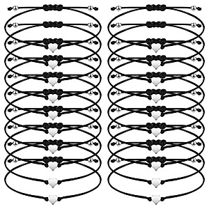 Sureio 20 Pieces Cute Matching Couple Bracelet Handmade Wax Rope Bangle Matching Jewelry for Couples Adjustable Black Rope Bracelet for Women Heart Braided Friendship Bracelets for Men