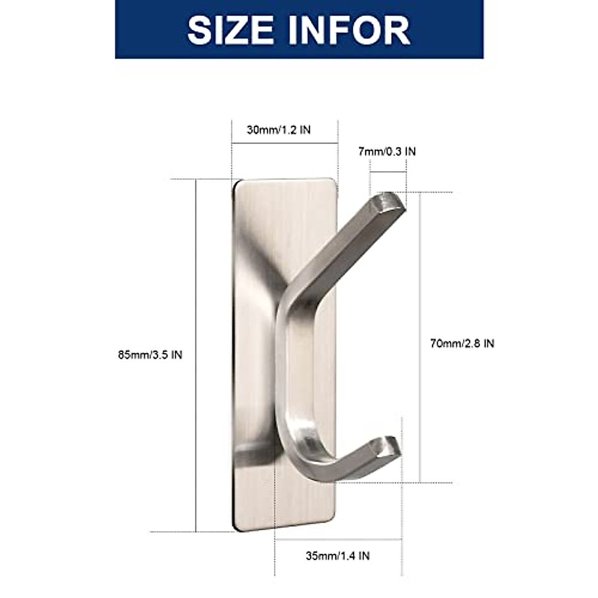 NearMoon Adhesive Hooks, Stainless Steel Bath Towel Holders No Drilling Rustproof Wall Hooks for Coat Bag Key Hat, Stick on Wall Robe Hangers for Bathroom Livingroom Kitchen, 5 Pack (Brushed Nickel)