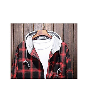 Lavnis Men's Plaid Hooded Shirts Casual Long Sleeve Lightweight Shirt Jackets Blue XL