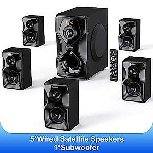 Bobtot Surround Sound Speakers Home Theater Systems - 700 Watts Peak Power 5.1/2.1Wired Stereo Speaker System 5.25" Subwoofer Strong Bass with Bluetooth HDMI ARC Optical Input