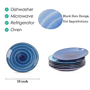Selamica Ceramic 10 inch Dinner Plates, Large Pasta Dessert Salad Plates, Porcelain Serving Plate for Appetizer, Pancakes, Steak, Set of 6, Black Speckles, Gradient Blue
