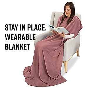 CANDY CANE Premium Wearable Blanket 70"x50" with Three Holes - Super Soft, Lightweight, Microplush, Cozy and Functional Throw Blanket for Adult, Women and Men (Sunset Pink)