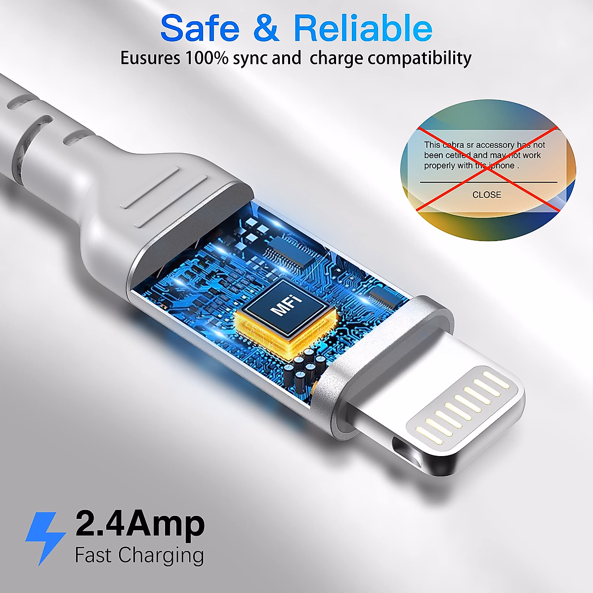 1.5ft iPhone Charging Cable Short, 3-Pack Braided USB A to Lightning Cord CarPlay [MFi Certified] Compatible with Apple iPhone 14 13 12 11 Pro/Max/Mini Xs SE2, Short Lightning Cable for Car