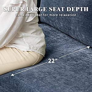 MELLCOM 113" Cloud Couch Sectional 6-Seat U Shaped Modular Sofa w/Chaise & Ottoman, Comfy Memory Foam Modular Couch in Washable Chenille Fabric, Modern Living Room Sectional Sofa, Blue