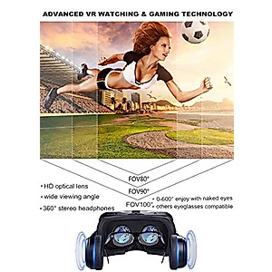 VR Headset Virtual Reality Headset w/Headphones for iPhone 14 13 12 11 X 8 7 6 Plus SE, Samsung Galaxy S8 S7 S6 Edge Note5, 3D VR Glasses for 3D Movie & Game for 4.0-6.0” iOS & Android Smartphone