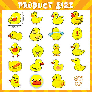 Sabary 200 Pcs Duck Stickers Bulk Cute Yellow Duck Waterproof Vinyls Stickers Decal Gifts for Water Bottles Sticker for Kids Teen Laptop Luggage Phone Skateboard Refrigerators Guitar