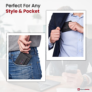 Alpine Swiss Harper Mens RFID Slim Front Pocket Wallet Magnetic Money Clip ID Card Holder Leather Nubuck Black