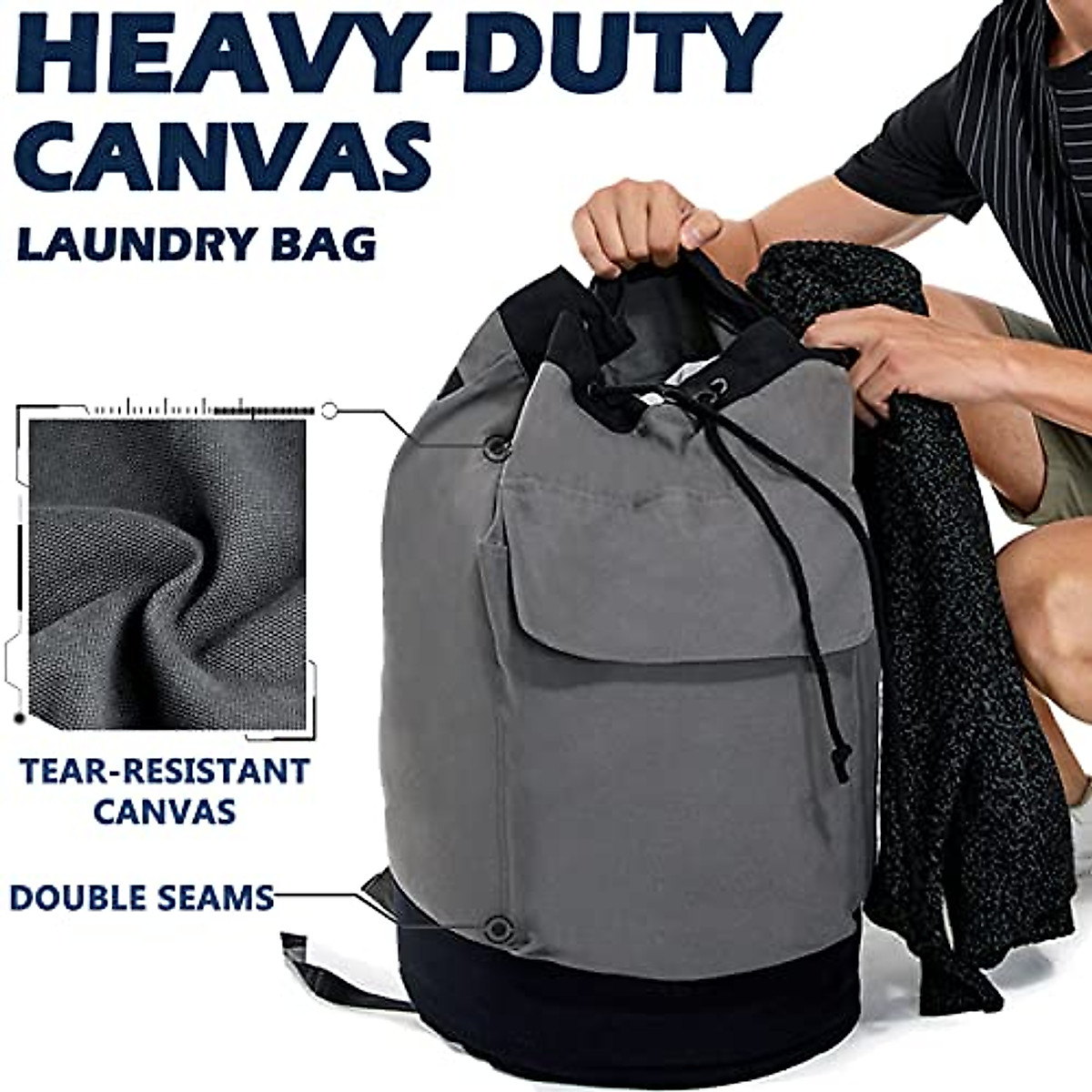 Laundry Bag Backpack, Canvas Laundry Backpack for College Students, Large Backpack Laundry Bag, Heavy Duty Laundry Bag with Straps, Laundry Duffle Bag, Laundromat Bag for Dorm Room, Apartment, Camping