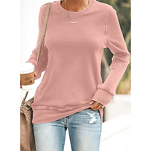 FARYSAYS Women's Winter Clothes for Women Casual Crewneck Sweatshir Long Sleeve Solid Color Shirt Soft Lightweight Loose Tops Pink Small