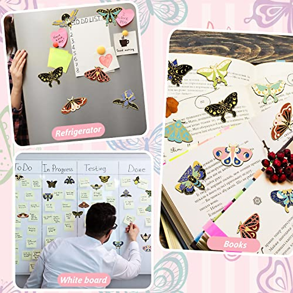 40 Pieces Butterfly Magnetic Bookmarks Butterfly Shape Page Markers Cute Book Markers for Women Kids Students Gifts School Office Book Reading Supplies, 20 Styles Magnetic Bookmarks