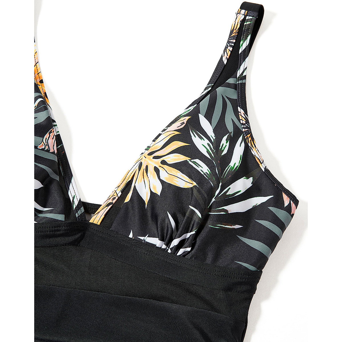 SUUKSESS Women Slimming Tummy Control One Piece Swimsuits Sexy Mesh High Waisted Monokini Bathing Suits (Black-Pink Floral, M)