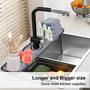 2PCSKitchen Sink Splash Guard, Silicone Faucet Handle Drip Catcher Tray, Kitchen Sponge Holder Faucet Absorbent Sink Protectors Mat for Kitchen Bathroom Sink Accessories 19.7" x 5.5"