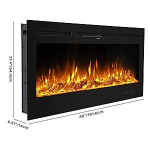 40” Electric Fireplace Inserts Wall Mounted Fireplace Heater with Remote Controls, 9 Realistic 3D Flame Colors, Adjustable Temperature, 8 Hour Timer, 750/1500 W Heater, Low Noise
