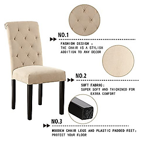 LSSBOUGHT Stylish Dining Room Chairs with Solid Wood Legs, Set of 2 (Beige)