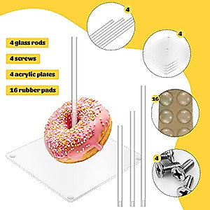 Weoxpr 4 Pack Acrylic Donut Stands Clear Doughnut Dessert Stand Bagels Holder Donut Party Supplies for Wedding, Birthday, Kids, Baby Shower, Easy Assembly (8, 10, 12, 14 Inch)