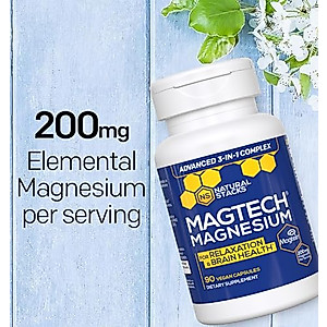 MagTech Magnesium Supplement - 3 Forms of Magnesium: Magtein L-Threonate, Glycinate & Taurate - 200mg Chelated Magnesium Complex - Supports Relaxation & Brain Health - 90 Capsules