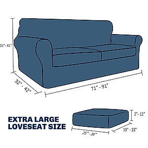 JIVINER 3 Pieces Couch Covers for 2 Cushion Couch Stretch Sofa Slipcover with 2 Extra Large Seat Cushion Covers Thick Fitted Loveseat Sofa Covers for Living Room (XL Loveseat, Light Gray)