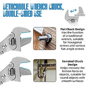 LASIEYO Adjustable Wrench, 10" to 12" Crescent Wrenches with 180° Rotating Head Wrench tool, Cr-V Chrome Vanadium Steel