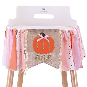 Pumpkin Highchair Banner for 1st Birthday - Little Pumpkin Banner, Pumpkin Birthday Party Decorations, Pink Orange First Birthday Banner, Baby Shower Decorations for Baby Girl