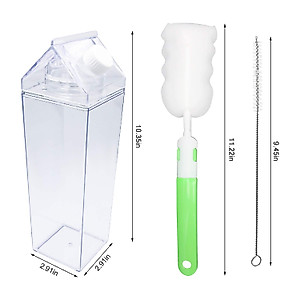 33oz Milk Carton Water Bottle -Clear Square Milk Bottles BPA Free Portable Water Bottle with 2 Silicone Straws & Cleaning Brush and 1 Bottle Brush for Outdoor Sports Travel Camping Activities (1000ml)