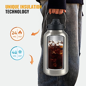 Kerilyn 128oz Insulated Water Bottle With Wide Mouth, One Gallon Stainless Steel Double Vacuum Water Bottle For Hot & Cold Drinks, Large Water Bottle With Handle, Big Water Jug For Sports, Travel