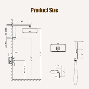 ESNBIA Shower System, Bathroom 12 Inches Rain Shower Head with Handheld Combo Set, Wall Mounted High Pressure Rainfall Dual Shower Head System, Shower Faucet Set with Valve and trim, Brushed Gold