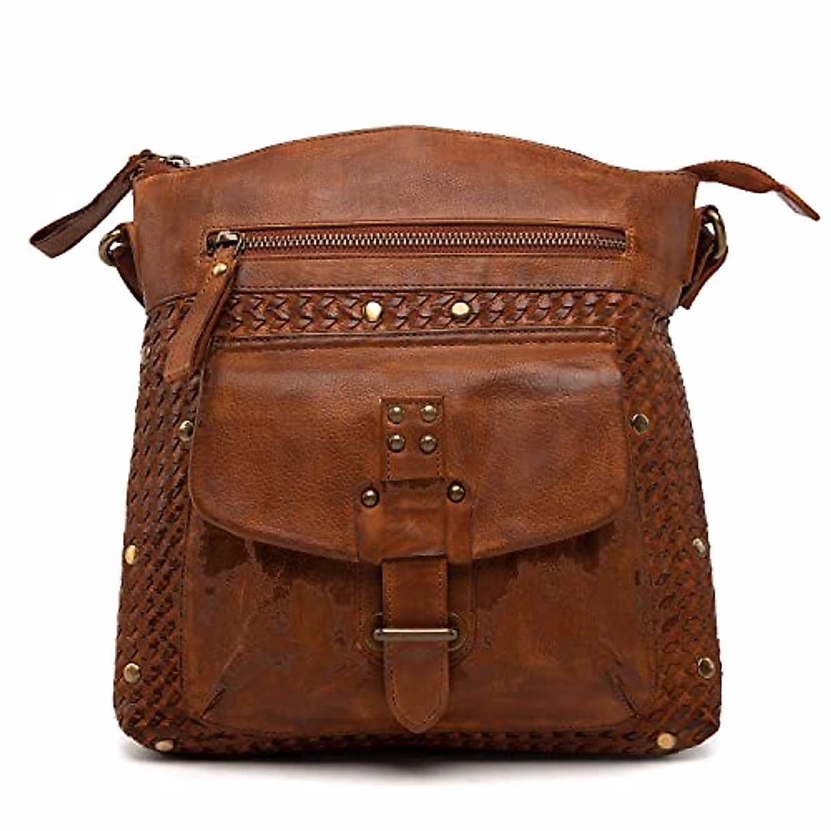 Sling Bags for Women Genuine-Leather - Vintage Multi Pocket Crossbody Purse (Copper)