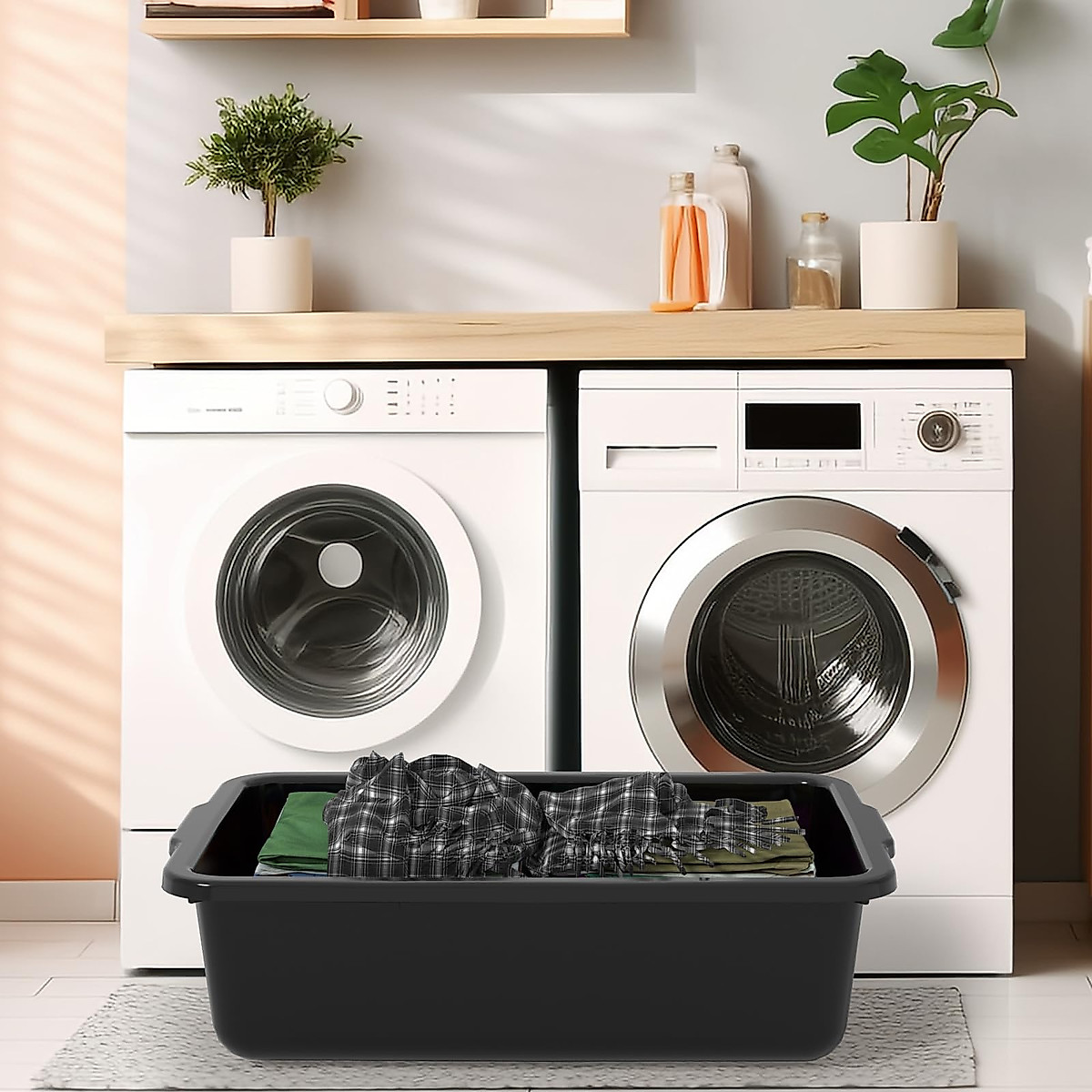 Nihenok 4 Pack Large Commercial Bus Boxes, 35 L Plastic Utility Bus Tote, Black