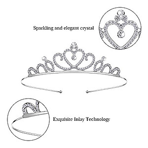 WILLBOND 3 Pieces Girls Crystal Tiara Heart Rhinestone Tiara Crown Princess Crystal Headband for Wedding Prom Birthday Party