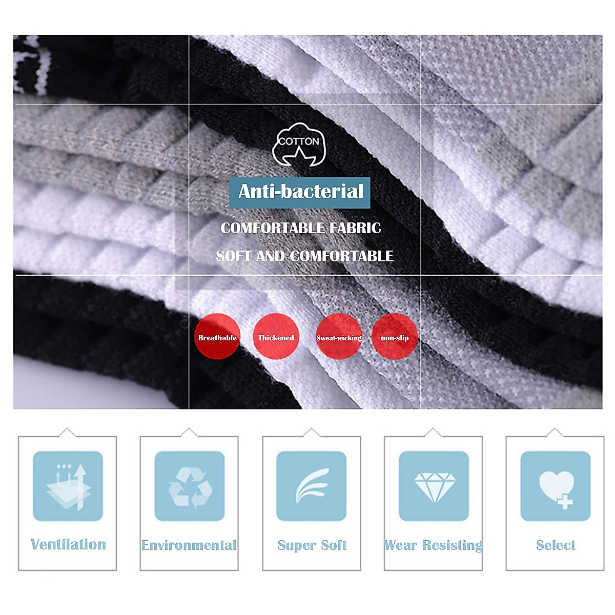 MAAMPU 6 Pairs Running Socks/Hiking Cushion Socks,Breathable Athletic Socks Thick Cushion Socks-White（short）-Medium