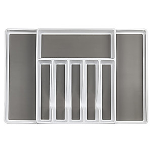 ELTOW Expandable In Drawer Silverware Organizer - Kitchen Storage Silverware Tray For Flatware – Cutlery Holder With 8 Compartments - Multipurpose Organizer Tray For Kitchen & Office Supplies - White