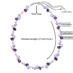 Short Beaded Turquoise Necklace For Women - Fashion Jewelry with Pearl and Crystal Bead, Birthday Gifts For Women (27-Purple)