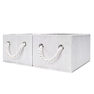 Foldable Fabric Storage Bin w/Cotton Rope Handles, Ivory (11L), 2-Pack