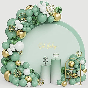 125pcs DIY Sage Green Balloon Garland Kit Olive Green White Gold Confetti and Metallic Gold Balloons for Wedding Birthday Party Baby Shower Decorations Jungle Safari Balloons