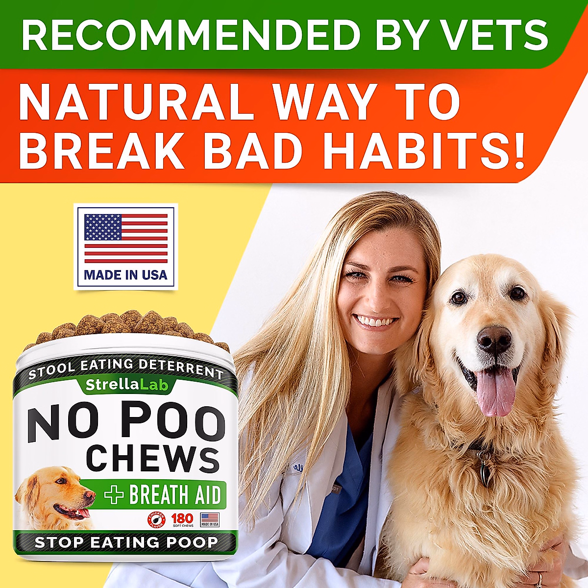 STRELLALAB No Poo Treats for Dogs - Coprophagia Stool Eating Deterrent - No Poop Eating for Dogs - Digestive Enzymes - Stop Eating Poop - Liver Flavor 180 Ct