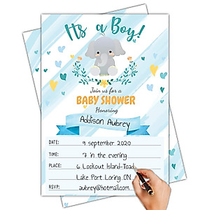Avamie 20 Pack It's A Boy Blue Elephant Baby Shower Invitations with Envelopes and Stickers, Baby Shower Invitations For Boys