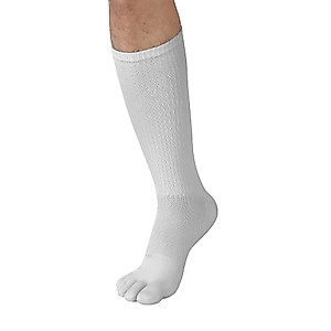 FUN TOES Men Crew Toe Socks Athletic Running Socks - Arch Support - Proper Toe Alignment - Breathable Mesh Top - Soft and Stretchy Value 6 Pairs Pack size 6-12 (White)