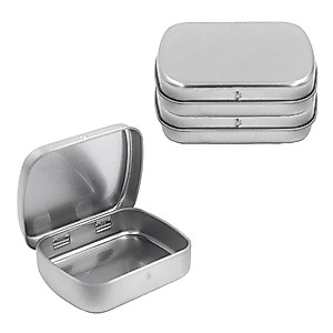 AKOAK 3 Pcs 2.4 x 1.7 x 0.6 Inches Rectangular Empty Hinged Tins Box Containers for First Aid Kit,Survival Kits,Storage,Herbs,Pills,Crafts and More (Silver)