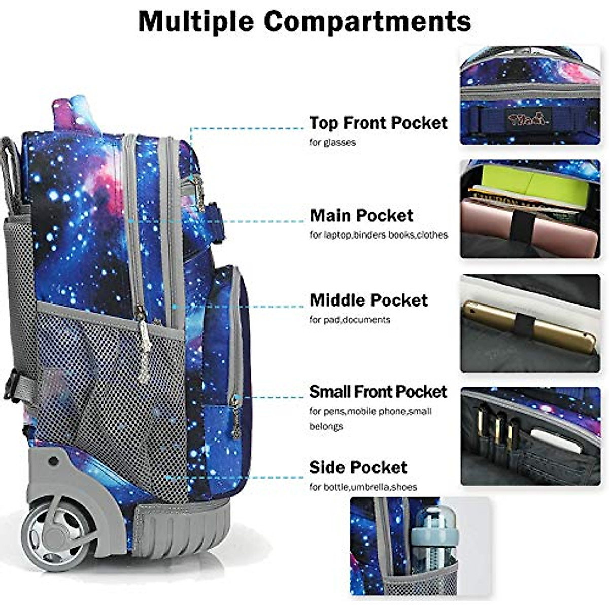 Tilami Rolling Backpack Laptop 18 inch with Lunch Bag, Unicorn