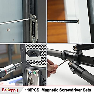 BEHAPPY 118PCS Magnetic Screwdriver Set, Screwdriver Set with Plastic Racking, Precision, Slotted, Phillips, Hex, Pozidriv, Torx Screwdriver Set and Magnetizer Demagnetizer DIY Tools for Tools Gift