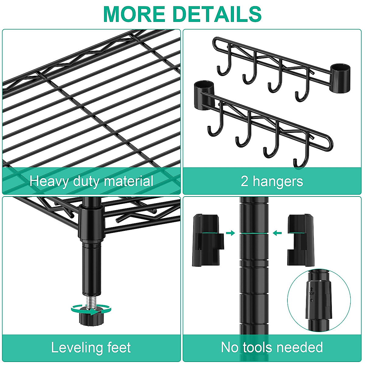 Folews 6-Tier Wire Shelving Unit with Wheels, Metal Storage Shelves Adjustable Layer Storage Rack Organizer Steel Utility Rolling Shelf for Home Kitchen Garage Pantry, Black(14D x 36W x 75H)