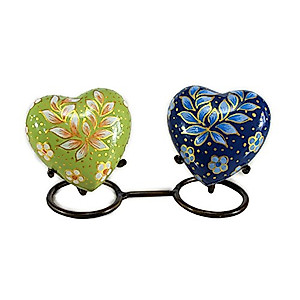 eSplanade Heart Shaped Companion Cremation Urn - Pair of 2 with Stand - Memorial Container Jar Pot | Metal Urns | Burial Urns | Memorial Keepsake | Brass urns | Double Urns