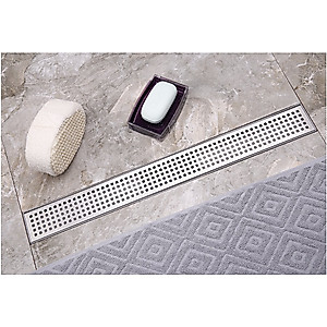 Neodrain 24-Inch Linear Shower Drain with Quadrato Pattern Grate,Brushed 304 Stainless Steel Rectangle Shower Floor Drain,Linear Drain with Leveling Feet,Hair Strainer